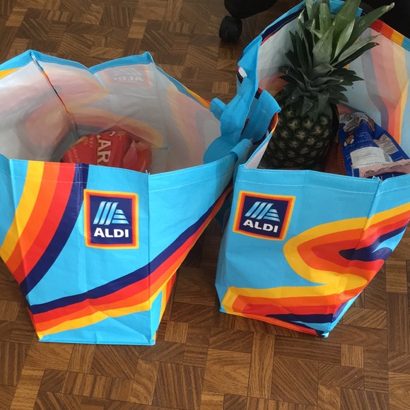 Aldi | Bags | 2 Aldi Large Retro Rainbow Design Large Reusable Shopping Bags | Poshmark